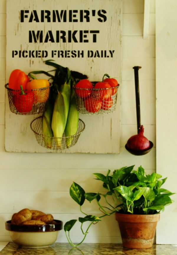 Salvaged Wood Farmer's Market Sign Kitchen Produce Baskets - Knick of Time